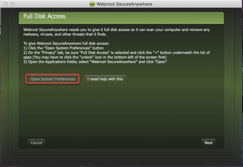 How To Give Webroot SecureAnywhere Full Disk Access On MacOS