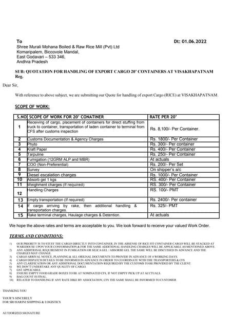 rice handling quotation mm rice containers docx