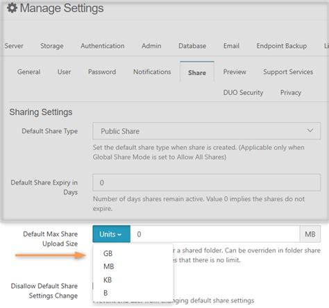 Configure Sharing Defaults Filecloud Docs Server