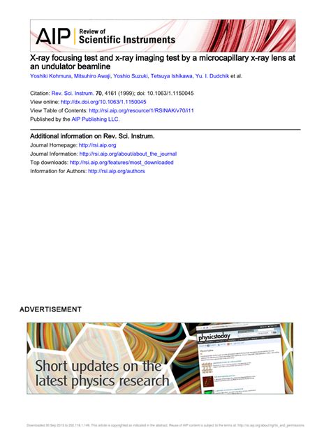 Pdf X Ray Focusing Test And X Ray Imaging Test By A Microcapillary X Ray Lens At An Undulator