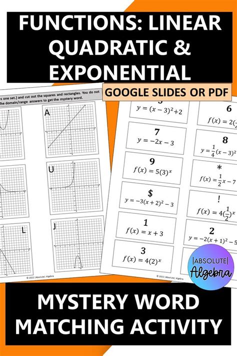 Linear Quadratic Exponential Functions Mystery Word Match Activity