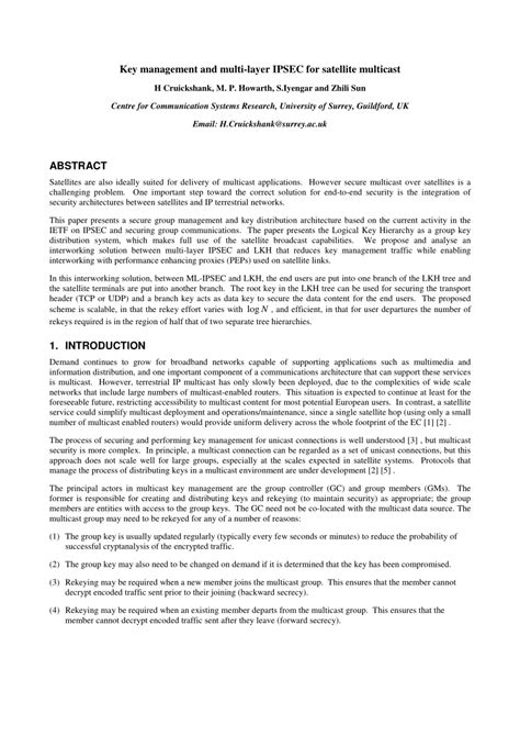 Pdf Key Management And Multi Layer Ipsec For Satellite Multicast