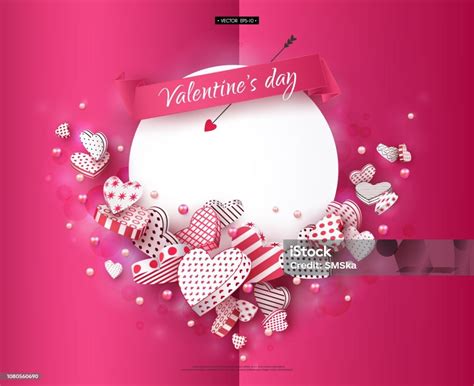 발렌타인 하루입니다 떨어지는 3d 마음 텍스트에 대 한 화살표 곳으로 아름 다운 광고 배너 벡터 일러스트 레이 션 3월에 대한 스톡 벡터 아트 및 기타 이미지 Istock