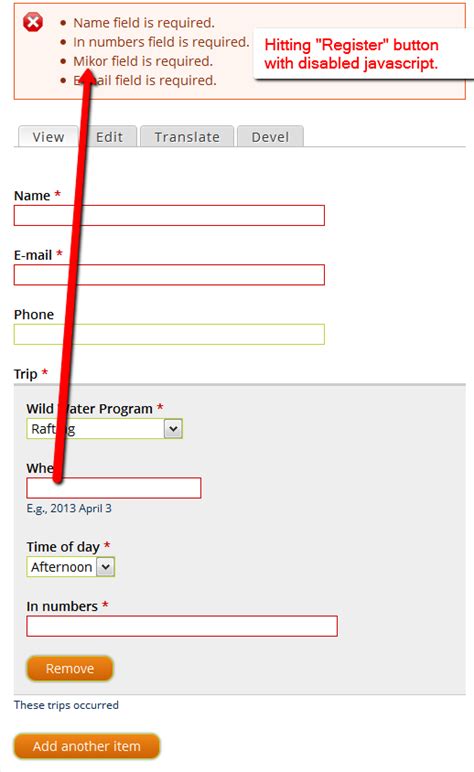 no error message for date field using field validation with field