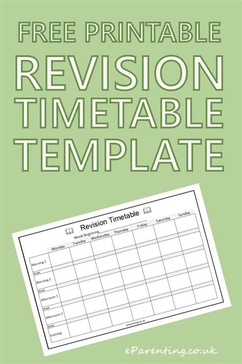 revision timetable template free printable pdf