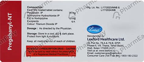 Pregabanyl Nt Strip Of 10 Tablets Uses Side Effects Price And Dosage