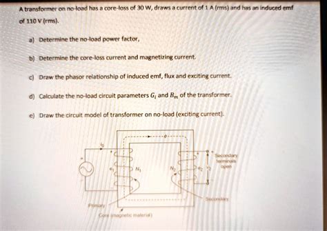 Solved A Transformer On No Load Has A Core Loss Of 30 W Draws A Current Of 1 A Rms And Has