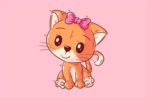 Cute Kitten Sitting Cartoon Style Vector Graphic By Wawadzgn · Creative