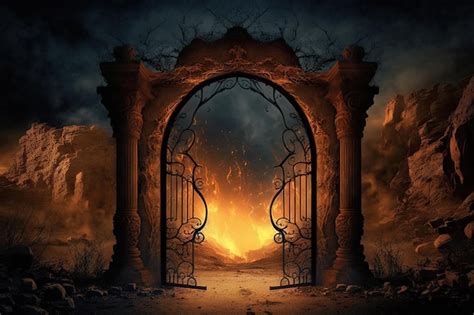 Premium Photo Haunting View Of Flaming Gates To Hell At Exit From World