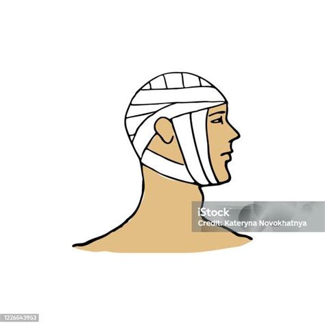 머리 응급 처치 응급 의료에 대한 붕대 부상당한 사람의 벡터 손으로 그린 그림 건강관리와 의술에 대한 스톡 벡터 아트 및 기타 이미지 건강관리와 의술 남성 남자