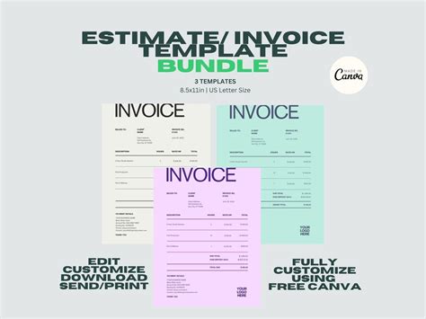 Invoice Template Bundle Editable Invoice Canva Template Invoice Template Business Templates
