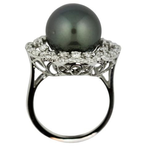 Modern Italian Tahitian Pearl Diamond Gold Ring At 1stdibs