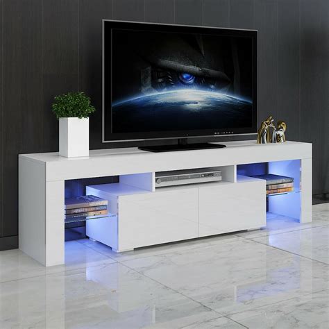 63 White High Gloss Tv Stand Unit Entertainment