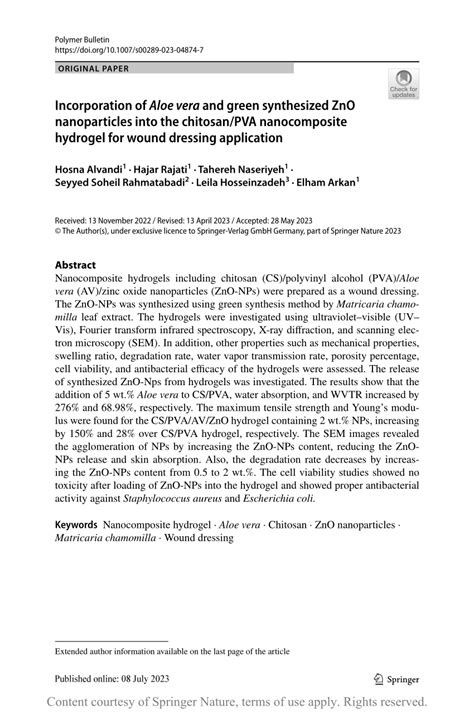 Incorporation Of Aloe Vera And Green Synthesized Zno Nanoparticles Into