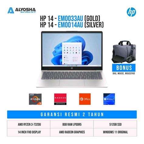 Promo Hp Laptop Em Au Gold Amd Ryzen U Windows Ohs Gb Lpddr Diskon