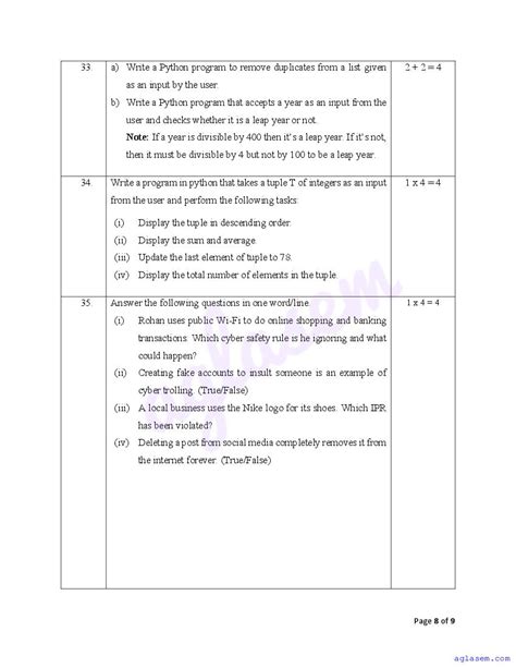 Class 11 Computer Science Sample Paper 2026 Pdf Download Computer