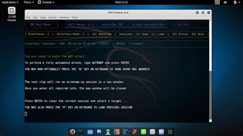 wifi hacker shell script for attacking wireless connections using built in kali tools