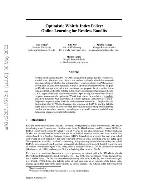 Optimistic Whittle Index Policy Online Learning For Restless Bandits Deepai