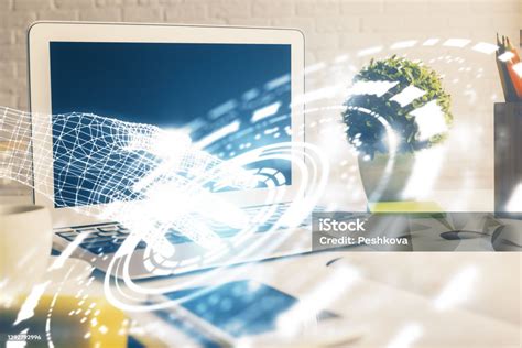 개인용 컴퓨터 와 기술 테마 드로잉과 데스크톱의 멀티 노출 빅데이터의 개념 가구에 대한 스톡 사진 및 기타 이미지 가구 개념 개발 Istock