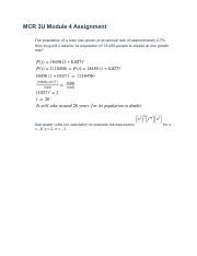 MCR 3U Module 4 Assignment 1 Pdf MCR 3U Module 4 Assignment The Population Of A Town Has