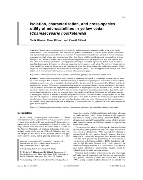 Pdf Isolation Characterization And Cross Species Amplification Of