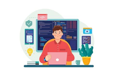 Premium Vector Man Coder Development Programming Computer