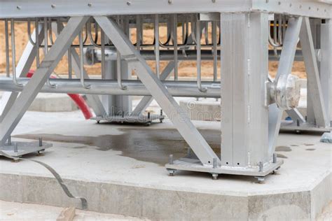 Industrial Metal Framework Base With Reinforced Steel Structure At Construction Site Stock Image