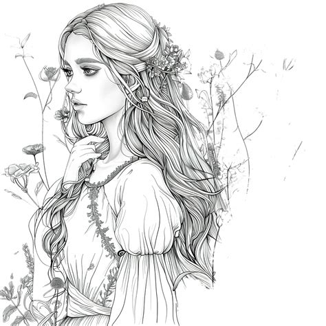 단풍과 꽃 색칠 공부에 긴 머리를 가진 마법의 요정 공주 여자 꼬마 요정 어린이 Png 일러스트 및 이미지 에 대한 무료 다운로드 Pngtree