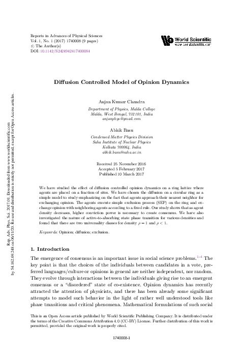 Pdf Diffusion Controlled Model Of Opinion Dynamics