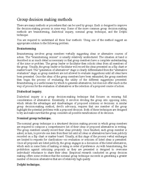 Activity Group Decision Making Methods Group Decision Making Methods