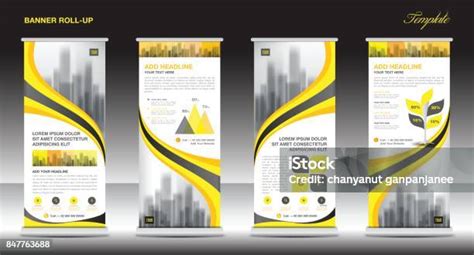 롤 배너 서식 파일 벡터 전단지 광고 X배너 포스터 노란색 디자인 디스플레이 레이아웃 벡터 일러스트 레이 션을 올려 노랑에 대한 스톡 벡터 아트 및 기타 이미지 Istock