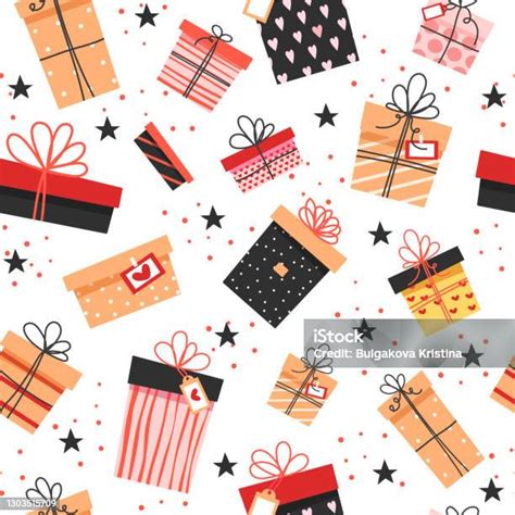 흰색 배경에 매끄러운 패턴 화려한 선물 세트 활과 많은 다른 귀여운 상자 나비매듭에 대한 스톡 벡터 아트 및 기타 이미지 나비매듭 낮 놀라움 Istock