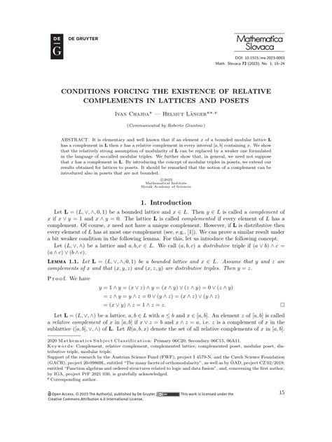 Pdf Conditions Forcing The Existence Of Relative Complements In Lattices And Posets