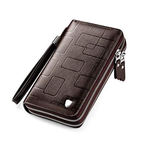 WEIXIER Men's Clutch Handbag Leather Long Zip Wallet,Double zipper ...