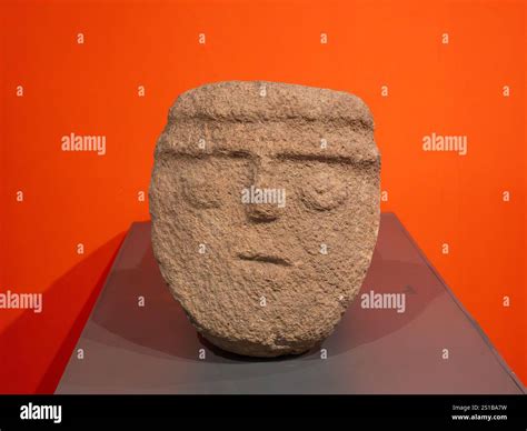Huaraz Ancash Peru July 26 2024 Head Of A Monolith Representing A Chaman Of The Chavin