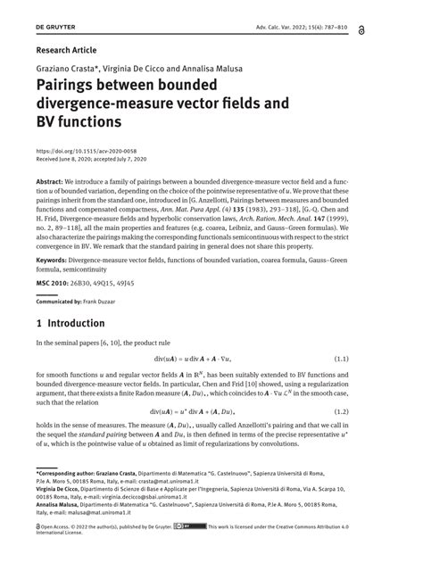 Pdf Pairings Between Bounded Divergence Measure Vector Fields And Bv Functions
