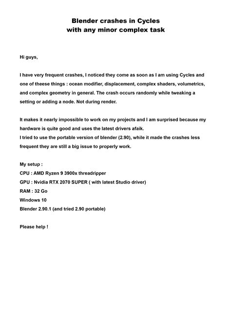 blender crashes in cycles with any mid intensity task r blenderhelp