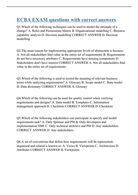 Ecba Exam Questions With Correct Answers Ecba Stuvia Us