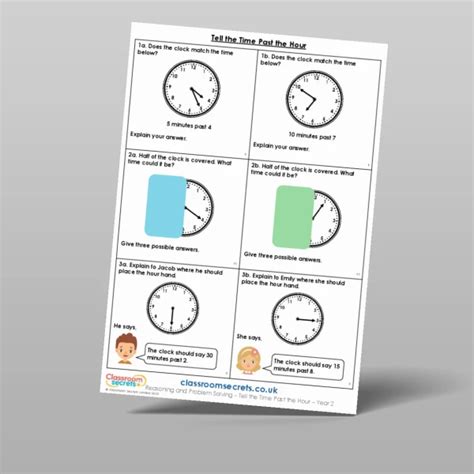 Year 2 Tell The Time Past The Hour Reasoning And Problem Solving Resource Classroom Secrets