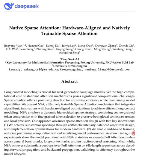 Deepseek Nsa 论文阅读【native Sparse Attention Hardware Aligned And