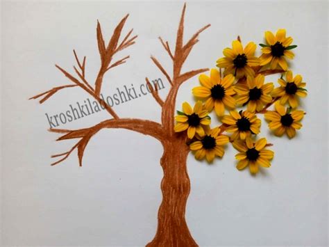 Осеннее дерево аппликация из цветов