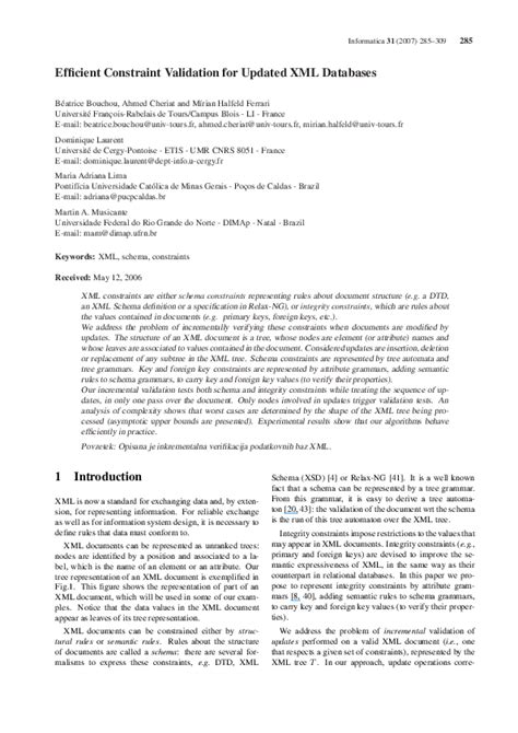 Pdf Efficient Constraint Validation For Updated Xml Database