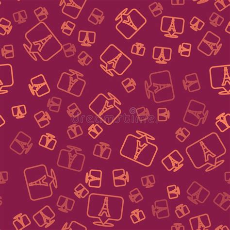 Brown Line Eiffel Tower Icon Isolated Seamless Pattern On Red Background France Paris Landmark