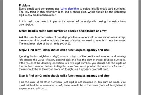 Solved Problem Some Credit Card Companies Use Luhn Algorithm