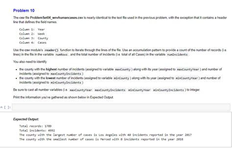 the csv file problemset04 wnvhumancases csv is