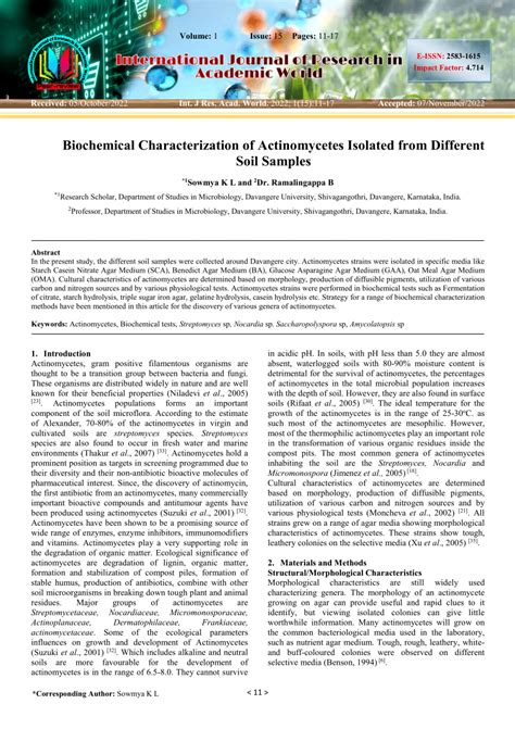 Pdf Biochemical Characterization Of Actinomycetes Isolated From
