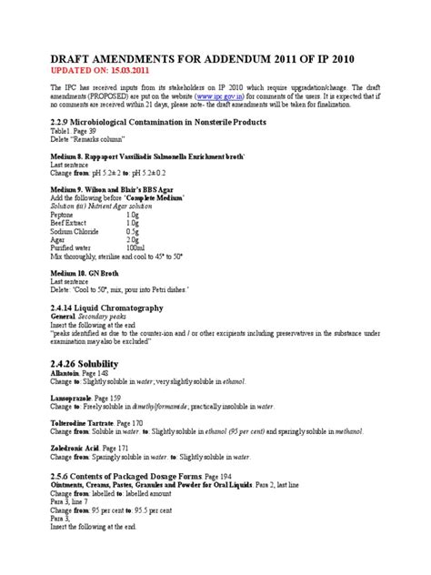 Addendum 2011 Of Ip2010 Pdf Chromatography Mass Concentration