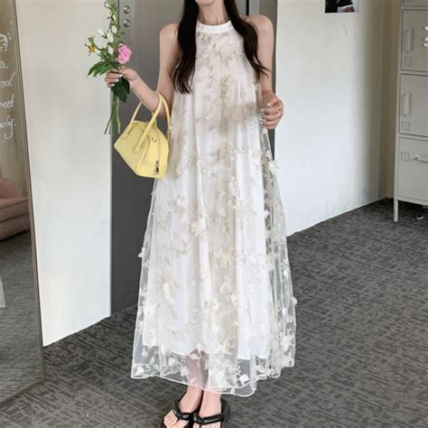 [여름신상 휴양지원피스] 홀터넥 고급 플라워 시스루 민소매 쉬폰 플레어 롱원피스 휴양지룩 여름원피스 데이트룩 바캉스룩 비치룩 여행룩 여름 휴양지룩 해변 바다 방콕 여름휴가