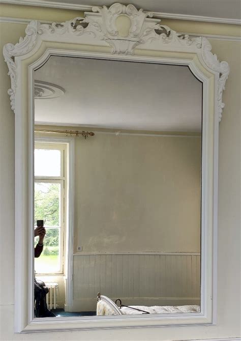 Ancien Très Grand Miroir Style Louis Xv Ancien Miroir Patiné Old Mirror Blanc Bois Verre Vendu