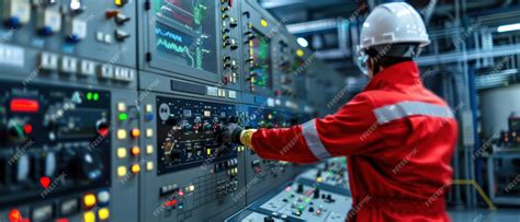 Professional Engineer In Red Uniform Monitoring Systems In Power Plant